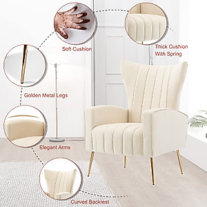 HomVent Accent Wingback Arm Chair,Channel Tufted Chair with Golden Legs,Upholstered Single Sofa Chair for Living Room,Bedroom,Club