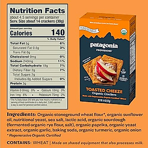 Patagonia Provisions - Toasted Cheeze - Certified Organic Crackers - Non-GMO, Plant-Based, No Added Sugar