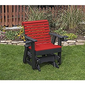 ECOMMERSIFY INC Bright RED-Poly Lumber ROLL Back Poly Resin 2 FEET Patio Garden Traditional Glider with Cupholder arms Heavy Duty Everlasting - Made in USA - Amish Crafted