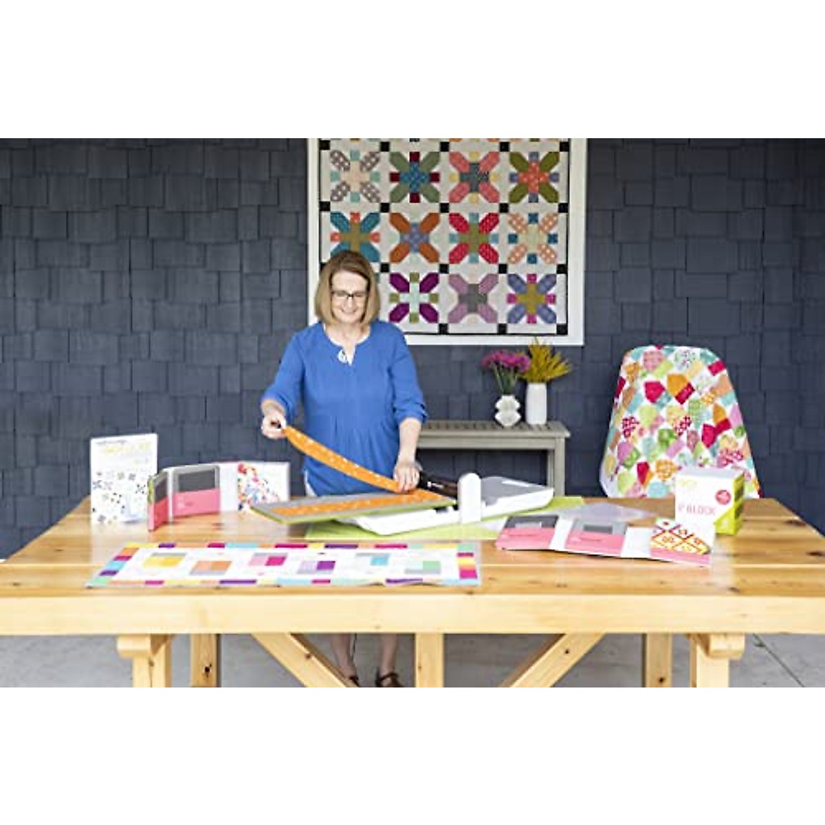 AccuQuilt Ready. Set. GO!® Ultimate Beginner Fabric Cutting System with Fabric Cutter, Mix and Match Die Block, and Cutting Mats for Quilting Projects, Original Handle