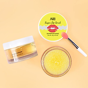 ANAIRUI Lip Therapy Set - Lip Care Kit - Includes Sugar Lip Scrub & Jelly Lip Sleep Mask, Lips Balm & Moisturizer, Dark Lip Care, Moisturizing for Fuller, Softer Lips (Turmeric & Honey)