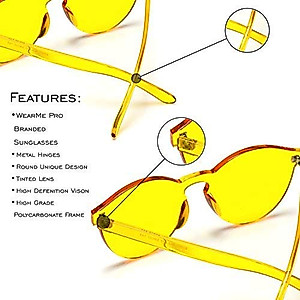 WearMe Pro Colorful One Piece Transparent Round Sunglasses | Fun Rimless Glasses for Women and Men | Retro Festival Sunnies