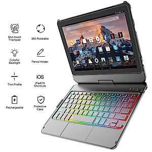 COO Keyboard Case for All-New Fire HD 10/ 10 Plus Tablet (11th Generation 2021 Release) 10.1", 360° Rotatable-7 Colors Backlit Touchpad Keyboard with Pencil Holder for Fire HD 10 Tablet