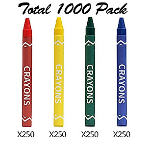 Madisi Crayons Bulk Pack, Regular Size, 4 Colors, cellophane 250 Packs, 1000 Count