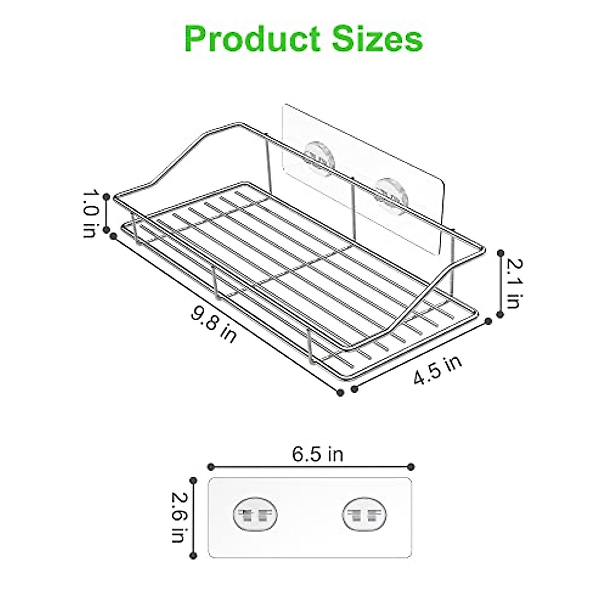 SMARTAKE 2-Pack Shower Caddy, Adhesive Bathroom Shelf Wall Mounted, No Drilling Strong Shower Caddies Kitchen Racks - Stainless Steel Storage Organizers (9.9 Inches), Silver