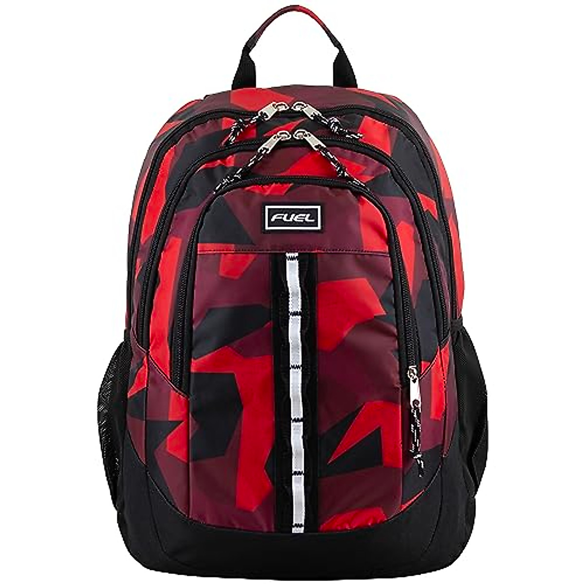 FUEL Large Multipocket Unisex Backpack with Water Resistant Bottom for Class, Travel, and Outdoors - Red Camouflage