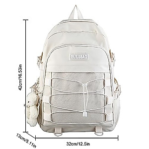 Juoxeepy Aesthetic Laptop Backpack Cute Kawaii College Backpack with Bear Pendant Lightweight Everyday Backpack Nylon Travel Daypack for Women