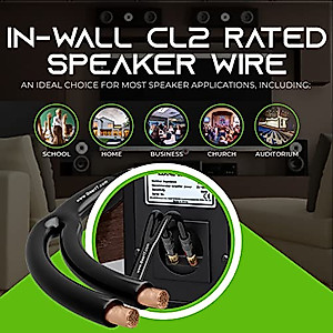 GearIT 12AWG Speaker Cable Wire with Gold-Plated Banana Tip Plugs (10 Feet) in-Wall CL2 Rated, Heavy Duty Braided, 99.9% Oxygen-Free Copper (OFC) - Black, 10ft