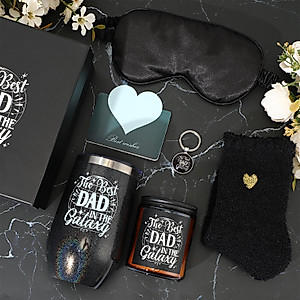 Tiangrid 7 Pcs Father's Day Gift Set for Dad Includes Insulated Tumbler, Aromatherapy Candle, Socks, Keychain, Eye Mask, Gift Card with Gift Box for Men Husband Daddy Retirement Employee Gifts