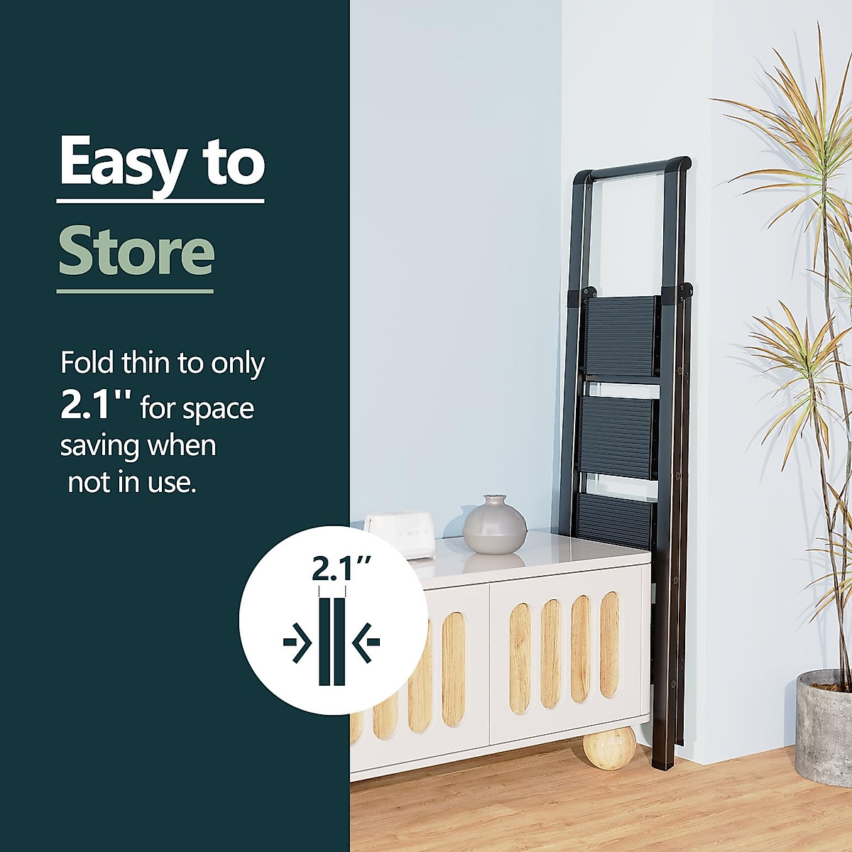 WOA WOA 4-Step Ladder with Widen Pedals, Lightweight Folding Aluminum Ladder with Anti-Slip Feet for Home, Kitchen High Cabinet - 330 lbs Load - Black