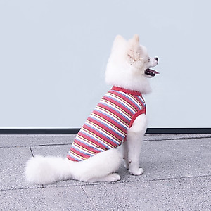 SZAT PRO Striped Teacup Pet Dog T-Shirts, 100% Cotton Tank Vest for Small Dogs and Cats, Sleeveless Puppy Clothes for Chihuahua Yorkie Red, 3X-Small