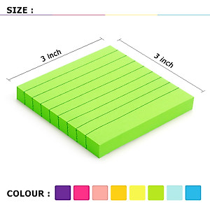 Eastern Wolf 8 Pads Lined Sticky Notes 3x3 Sticky Notes with Lines Self-Stick Note Pads 8 Bright Multi Colors, 85 Sheets/Pad
