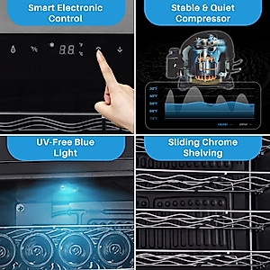 Techomey Wine Cooler Refrigerator, 34 Bottle Wine Cooler for Home Freestanding with Digital Temperature Control, Clear Glass Door, Soft LED Light, Stainless Steel, Black