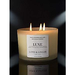 Luxury Candle | Luxe Candles | Soy & Beeswax Candles for Home | 16 oz. Large Jar 3 Wick Candle | Unique Candles | Candle Gift for Women | Bridesmaid Candle Gift