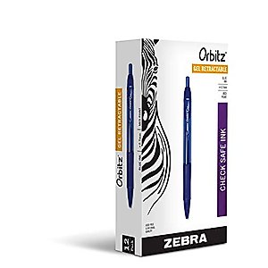 Zebra Pen Orbitz Gel Retractable Rollerball Pen, Medium Point, 0.7mm, Blue Ink, 12-Count
