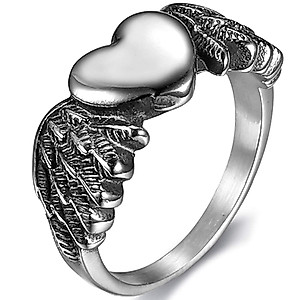 Jude Jewelers Vintage Style Angel Wing Heart Shaped Wedding Band Cocktail Party Promise Ring (Silver, 10)