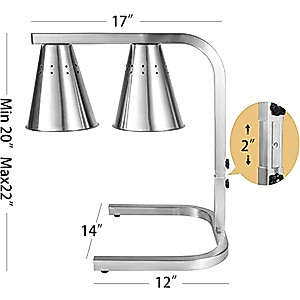 HORESTKIT Food Heat Lamp Food Warmer, Commercial Grade, Adjustable Stand with Two 250-watt Bulbs, Free-Standing, Non-Slip feet, No Pan