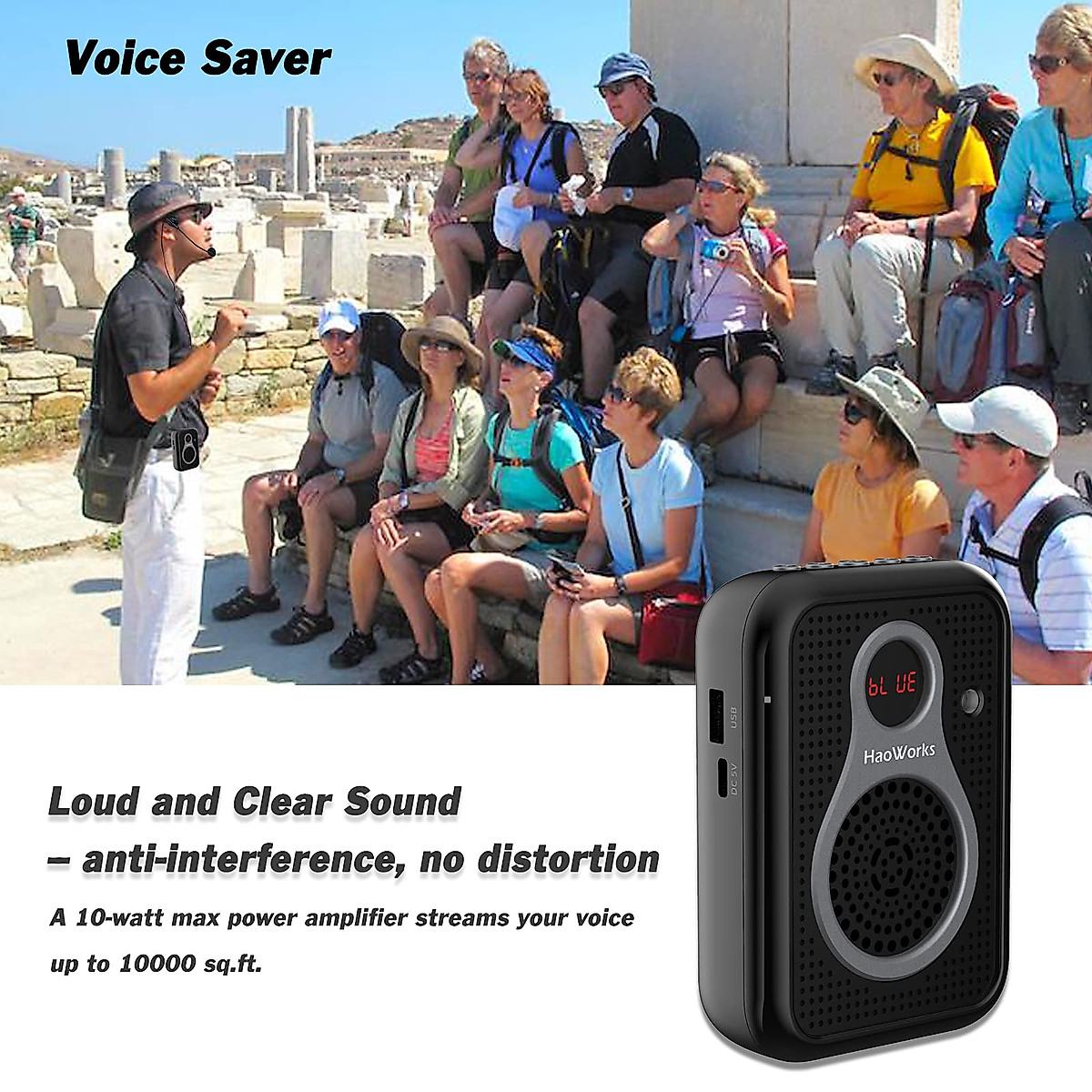 Voice Amplifier Portable Microphone Speaker - HW HaoWorks S208 Wired Headset with Microphone,Loud Clear Sound,No Feedback Noise,Mini Mic for Teachers/Tour Guides/Speaking/Singing