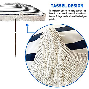 EasyGoProducts 5 Positions-Cupholder-Storage Backpack Chair Lightweight Rustproof Aluminum-Beach Umbrella 7 Foot – UPF 50+ UV Sun Protection-Tilt Function – Carry Bag, Tassel Deluxe Combo