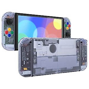 eXtremeRate Glacier Blue Custom Full Set Shell for Nintendo Switch OLED, DIY Replacement Console Back Plate, NS Joycon Handheld Controller Housing with Colorful Buttons for Nintendo Switch OLED