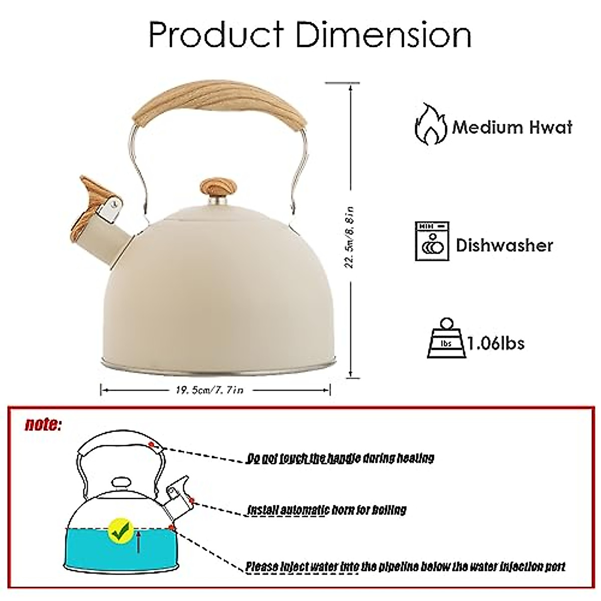 2.5L Whistle Gas Stove Top Kettles, Stainless Steel Whistling Kettle,with Anti-Scald Handle, Suitable for All Heat Source▂19 * 21CM/7.5"*8.3"