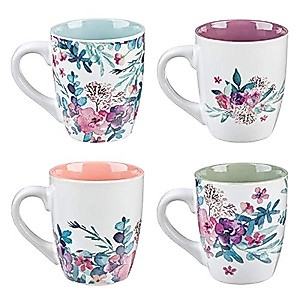 Christian Art Gifts Ceramic Coffee/Tea Mug Set for Women | Rejoice Watercolor Flowers Design Bible Verse Mug Set | Boxed Set/4 Coffee Cups