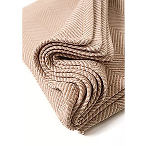 CURATED & COZY 100 Percent Wool Tan and Ivory Soft Herringbone Throw Blanket 53''x69'' (Tan and Ivory), 1HDBKHER003