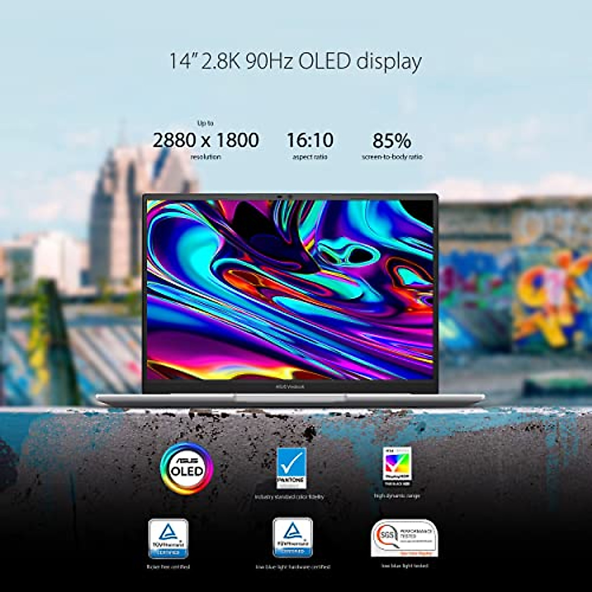 ASUS VivoBook S 14 OLED Slim Laptop, 14” 2.8K 16:10 Display, Intel Evo Platform, Intel Core i7-12700H CPU, 16GB RAM, 512GB SSD, Windows 11 Home, Indie Black, K3402ZA-DB74