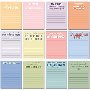 Funny Notepads with Sayings Sticky Funny Office Supplies to Do List Funny Work Assorted Notepad for Workers, 12 Designs, 3 x 3.93 Inch (Classic Style, 12 Packs,)