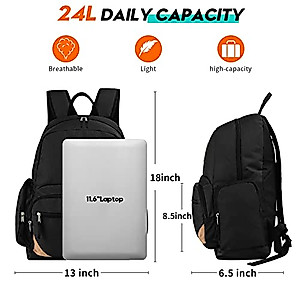 College Backpack Lightweight College Bag College Casual Daypack with 2 Side Pockets Black