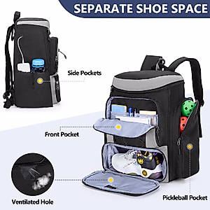 GOBUROS Pickleball Paddle Bag Backpack for 4 Rackets with Fence Hook, Pickleball Equipment Bag with Shoe Compartment for Men Women, Grey, Bag Only