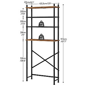 HOOBRO Over The Toilet Storage, 4-Tier Over Toilet Bathroom Organizer, Freestanding Above Toilet Shelf with Adjustable Feet, Space Saving, Easy to Assemble, Rustic Brown and Black BF64TS01