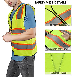 T-Sheng A Mesh and Knitted Safety Vest for Men with Pockets and Zipper Bright Neon Color with Reflective Strips,High Reflective Vest Fit Unisex Perfect M