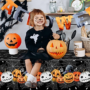 Black Halloween Tablecloth, 3 Pack Halloween Table Cover, Disposable Spider Web Pumpkin Halloween Table Cloths, Halloween Party Favor Supplies for Kitchen Dining Table Decorations