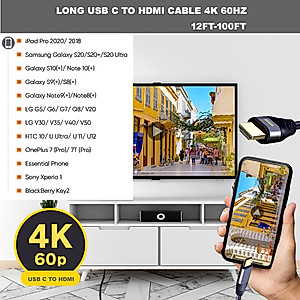 USB C to HDMI Cable 25FT with IC, 4K@60HZ Type-C to HDMI for MacBook Pro/Air, iMac, Galaxy S20 S10 S9 S8, Surface, Dell, HP, MacBook Pro, MacBook Air, iPad Pro, Pixelbook, XPS, Galaxy, and More