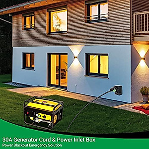 30 Amp Generator Cord and Power Inlet Box, 15FT 4 Prong NEMA L14-30P/L14-30R, 125/250V 7500W, STW 10/4 AWG Generator Extension Cord for Outdoor Use, Waterproof, ETL Listed