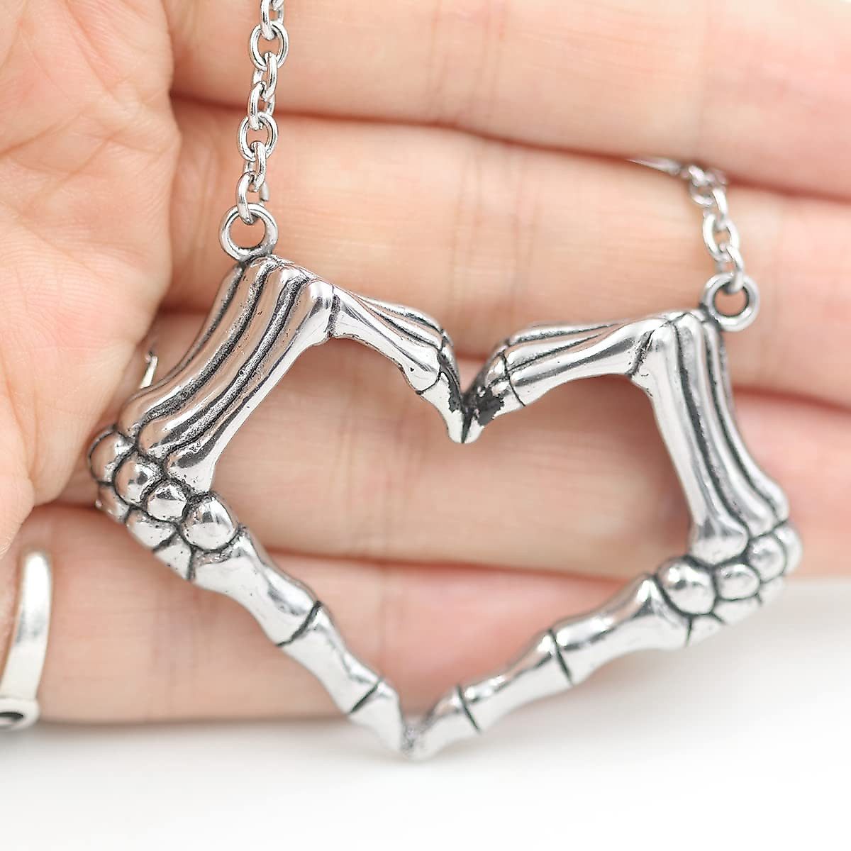 Controse Skeleton bone hand necklace love sign pendant – I LOVE YOU TO DEATH