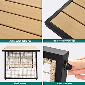 YITAHOME 3 Piece Patio Dining Set Outdoor Furniture Stackable All-Weather Comfortable Rope and Rattan Chairs & Rectangular Table for Courtyard Backyard Poolside Balcony, Nature Wood & Grey