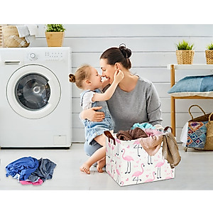 DDBASKET Flamingo Pink Basket Nursery Girl Baby Storage Basket Rectangular Cute Pattern Kids Toy Storage Bin Organizer Book Shelf Basket Baby Girls Flamingo Room Decor(Love Flamingo)