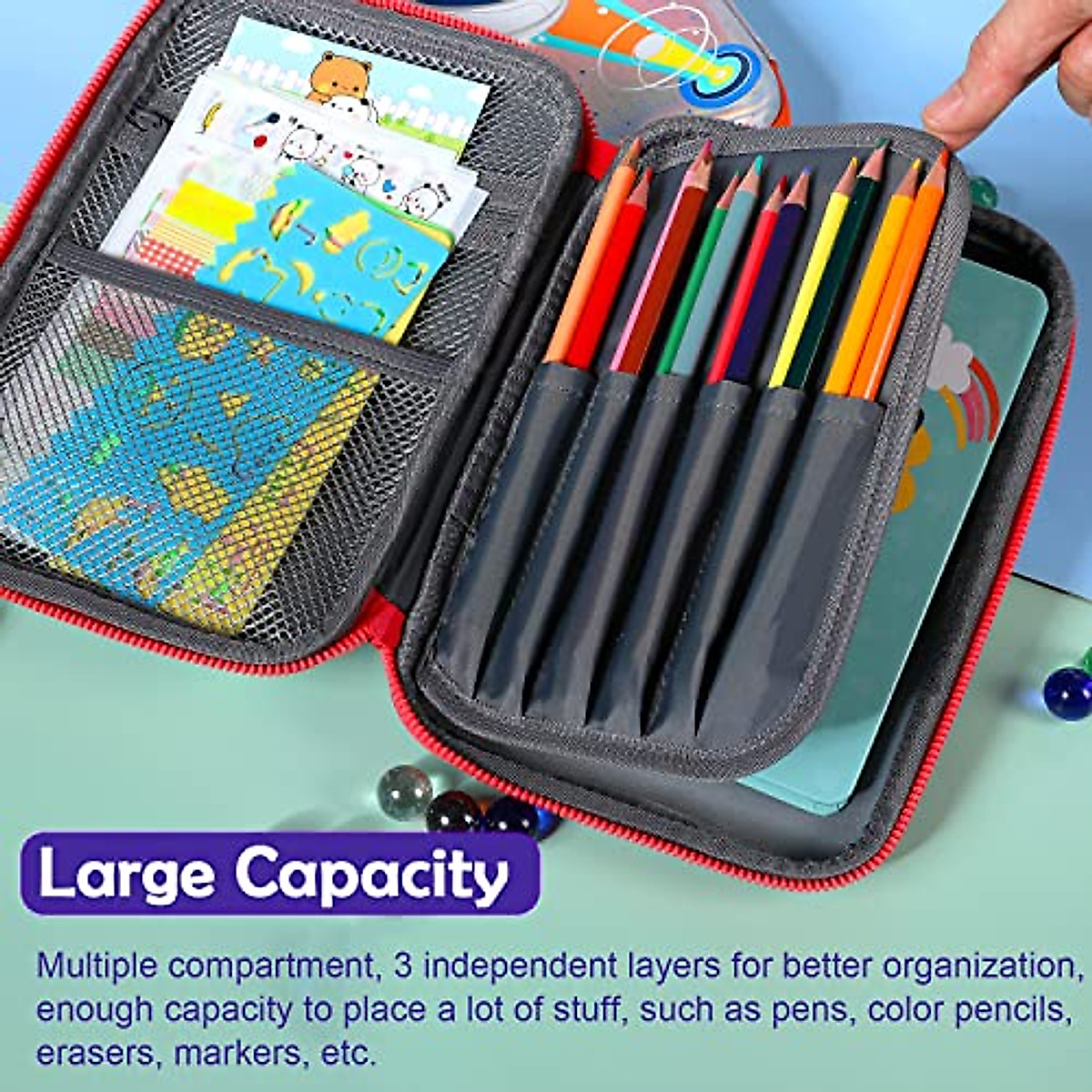 YOYTOO Dinosaur Pencil Case for Boys, 3D Cute EVA Dinosaur Pen Pouch Stationery Box Anti-Shock Large Capacity Multi-Compartment for School Students Teens Kids Girls Boys