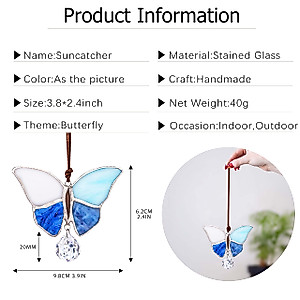 H&D HYALINE & DORA Tiffany Stained Glass Window Hangings Butterfly Shaped Art Style Sun Catcher Windows Panels for Home Garden Party Christmas Day Gift