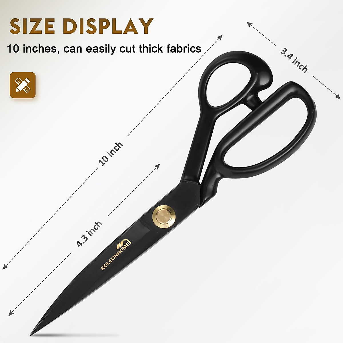 10 Inch Fabric Scissors, KOLEONHOME, Heady Duty Tailor Scissors, Multipurpose Sharp Sewing Scissors, Cloth Scissors for Home Office Artists Fabric Cutting