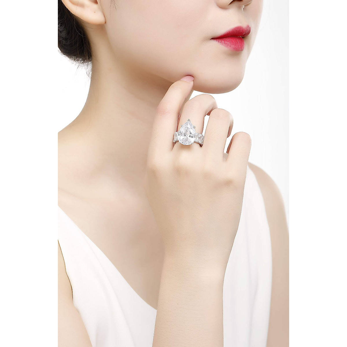 S925 sterling silver ring Pear-shaped CZ cubic zirconia or gold-plated sterling silver princess square cut ring, gift engagement wedding ring