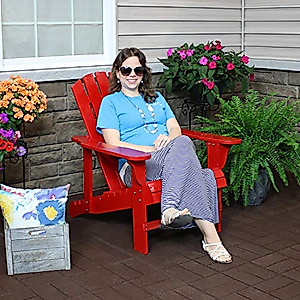Sunnydaze Adirondack Chair with Adjustable Backrest - Natural Fir Wood Material - Outdoor Patio Chair - 250-Pound Weight Capacity - Red