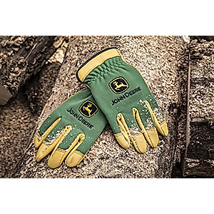 John Deere JD00008-XL Men's Top Grain Deerskin Leather Driver Gloves, Abrasion Resistant, Tan, Water Resistant, Green, X-Large