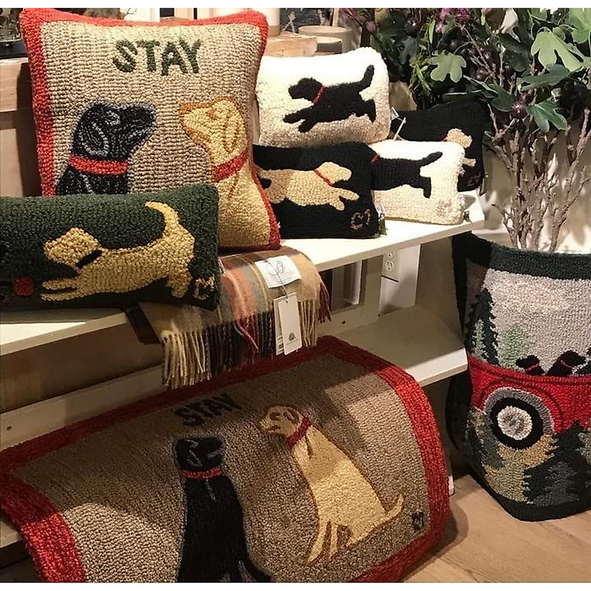 Chandler 4 Corners Artist-Designed Playing Lab Pals Hand-Hooked Wool Decorative Throw Pillow (8” x 24”) Dog Pillow for Couches & Beds - Easy Care & Low Maintenance - Labrador Lumbar Pillow