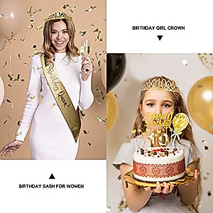 HiStock Happy Birthday Decoration Set for Girl, Birthday Girl Gold Sash Crown Tiara Candles Cake Topper Birthday Party Favors for Girl Girlfriend Daughter