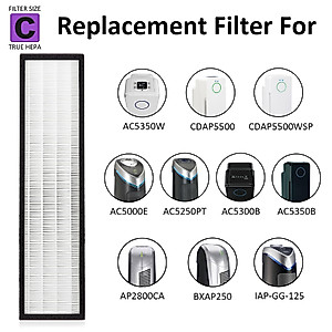 2 Pack FLT5250PT Filter C Pet, Ture HEPA Replacement Filter, Compatible with G-Guardian Air Purifier AC5000, AC5000E, AC5250PT, AC5350B, AC5350BCA, AC5350W, AC5300B, 2 HEPA Filter and 6 Pre-Filters.