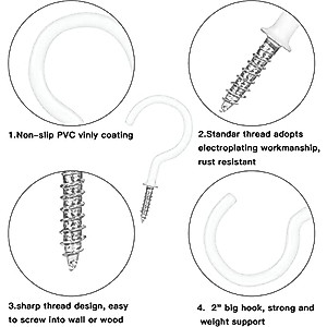 QEZEZA 10 Packs of Vinyl Coated Ceiling Hooks, Plant Hooks, Kitchen Hooks, Hanging Hooks, Kitchen Hooks for Indoor and Outdoor use, 2.9-inch Silver Spiral Hooks, (White)