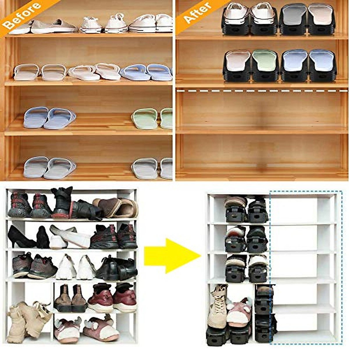 WISHAVE Shoe Slots Organizer 20 Pack for Closet, Adjustable Shoe Stacker Space Saver,Double Deck Shoe Rack Organizer Holder (Black)